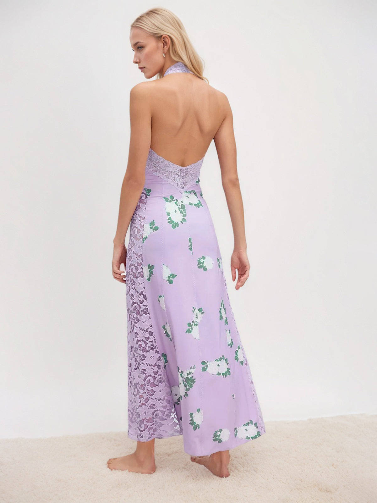 Floral Splicing Lace Halter Neck Midi Dress – Dreamylily